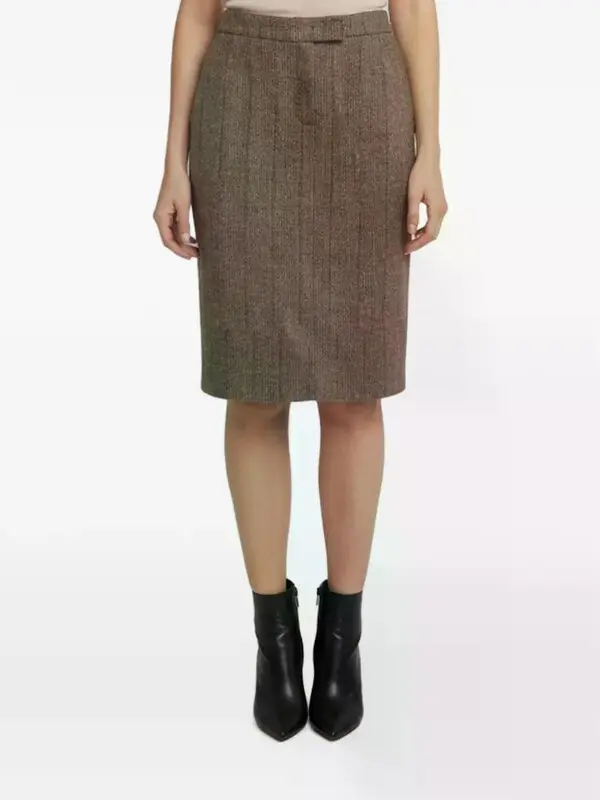 LA PERLA VINTAGE Striped Pencil Midi Skirt - Brown