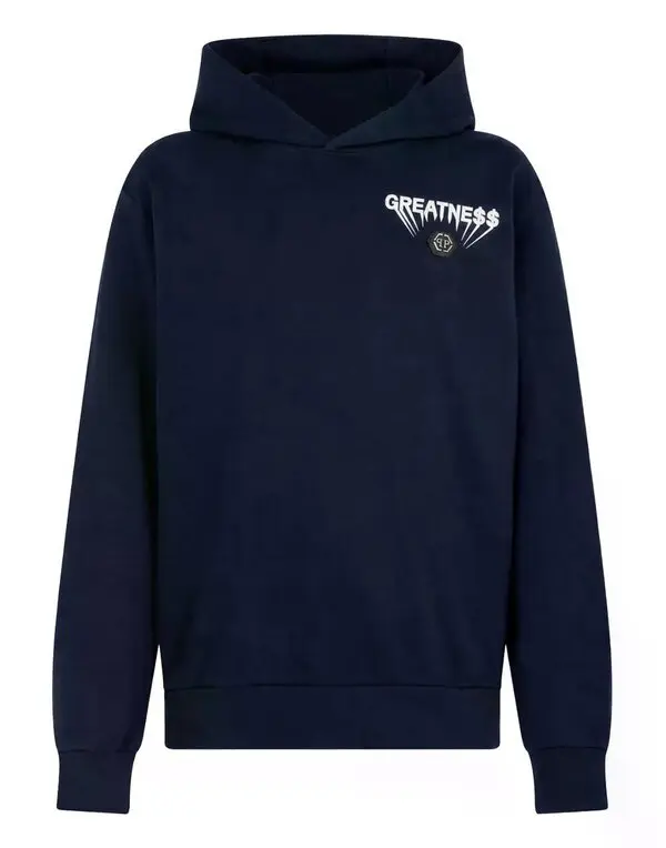 Philipp Plein Fleece Hoodie With Printed Design And Logo Patch - Blue