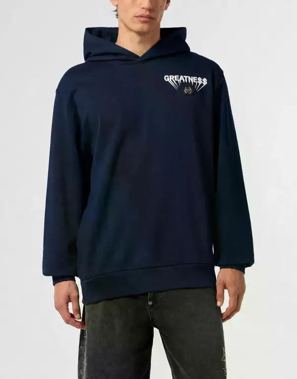 Philipp Plein Fleece Hoodie With Printed Design And Logo Patch - Blue