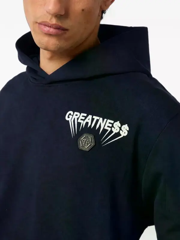 Philipp Plein Fleece Hoodie With Printed Design And Logo Patch - Blue