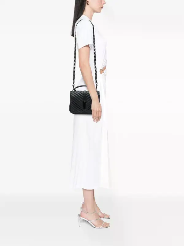 Saint Laurent Medium Chevron Sheepskin Monogram College Satchel - Black