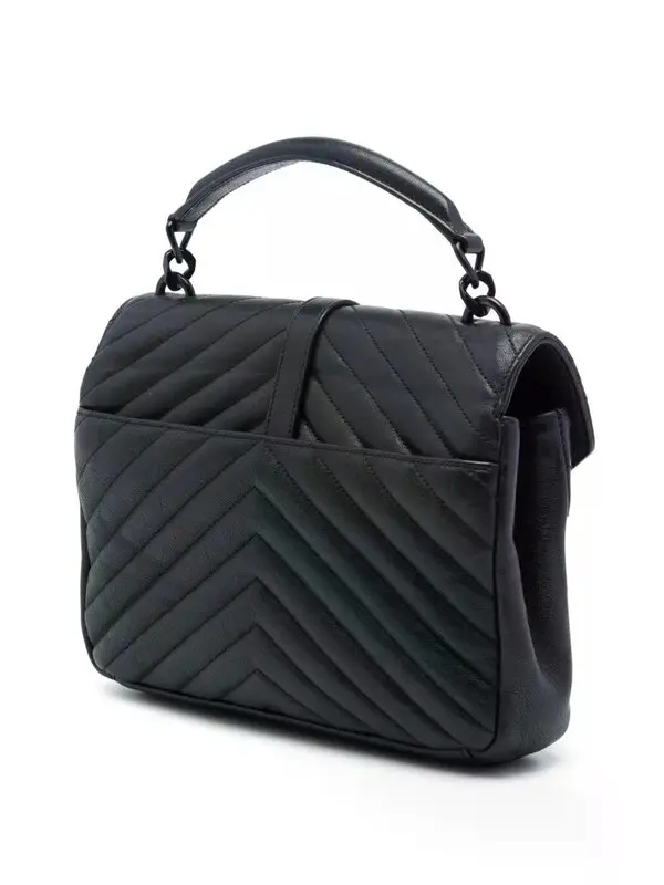 Saint Laurent Medium Chevron Sheepskin Monogram College Bag - Black