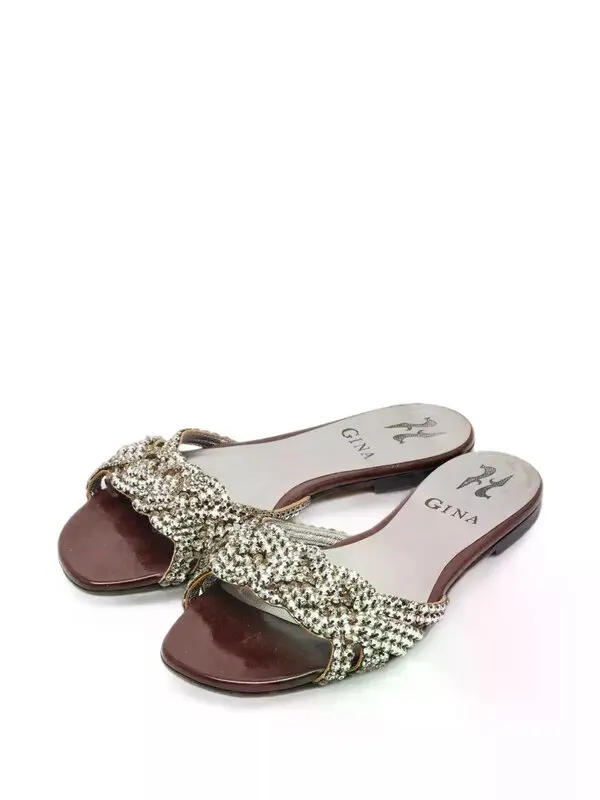 GINA Crystal-embellished Croc-print Sandals