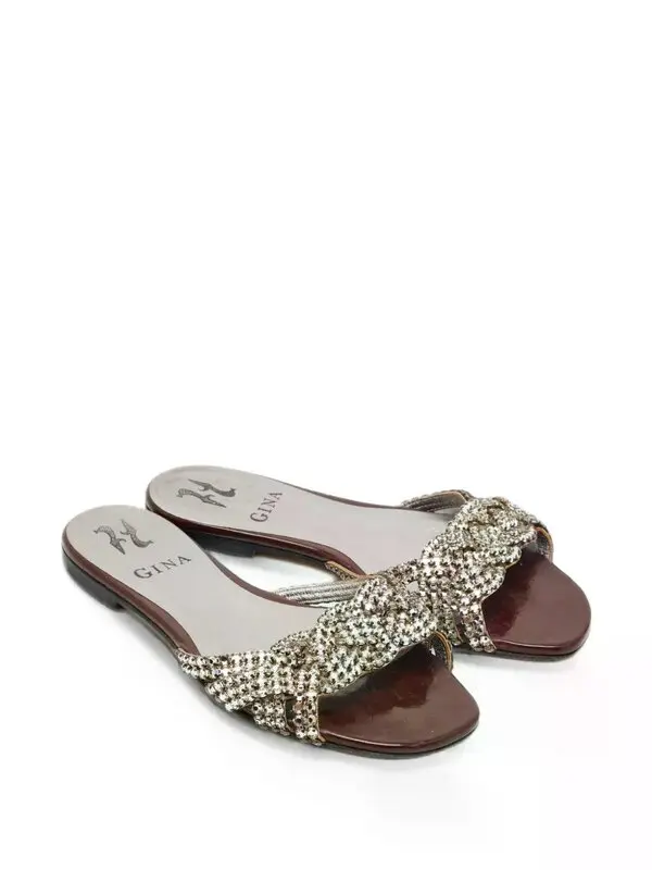 GINA Crystal-embellished Croc-print Sandals