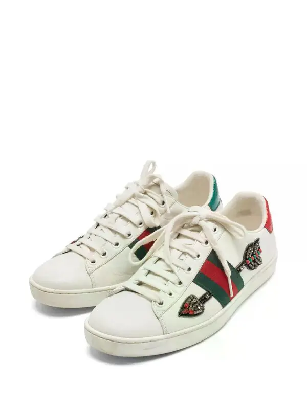 Gucci Ace Web Sneakers With Crystal Embellishments - White
