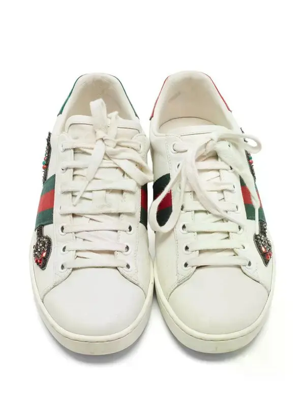 Gucci Ace Web Sneakers With Crystal Embellishments