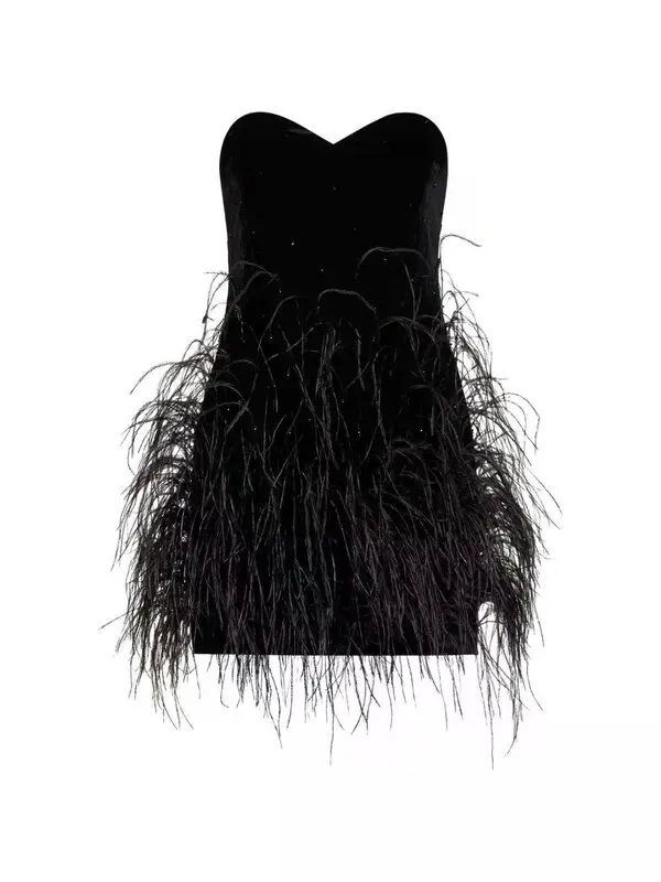 Amen Crystal-embellished Feather-trim Mini Dress - Black