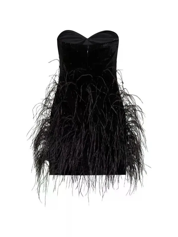 Amen Crystal-embellished Feather-trim Mini Dress