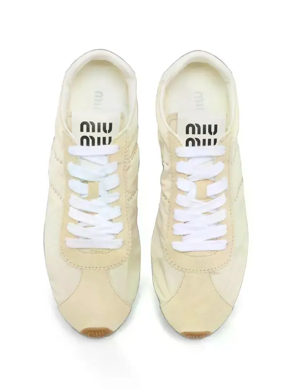 Miu Miu Technical Fabric And Suede Sneakers - Neutrals