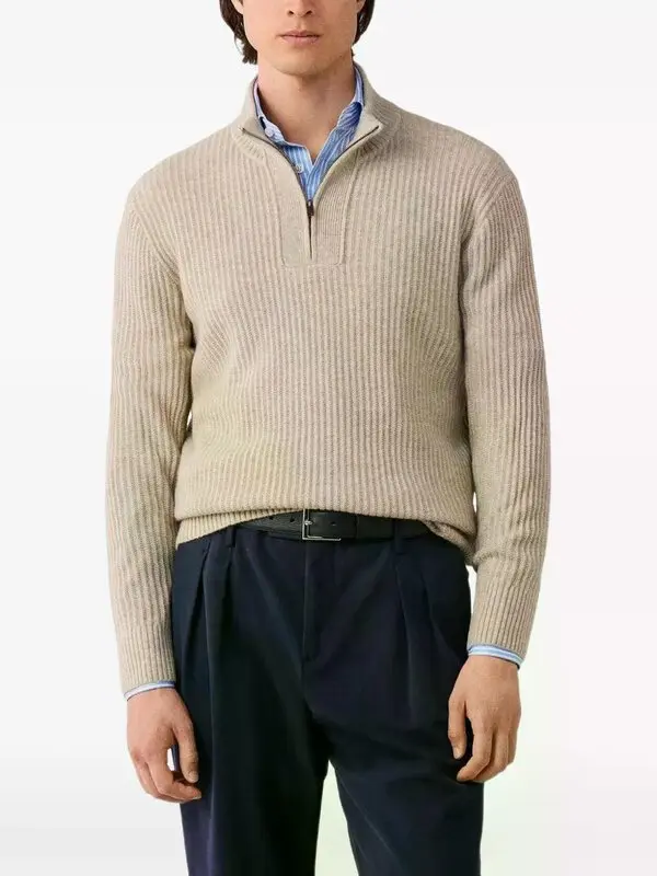 HACKETT LONDON Cartridge-rib Quarter-zip Knit - Black