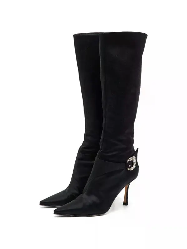 JIMMY CHOO Satin Crystal Stiletto Boots