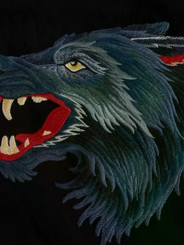 Gucci Wolf Appliqué Distressed Hoodie - Black