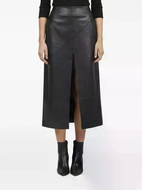 Dodo Bar Or Leather Midi Skirt With Slit Detail - Black