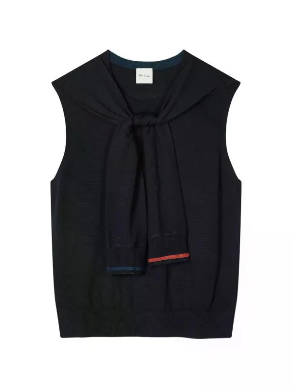 Paul Smith Merino Wool Blend Knitted Vest With Tie Neck Detailing - Blue
