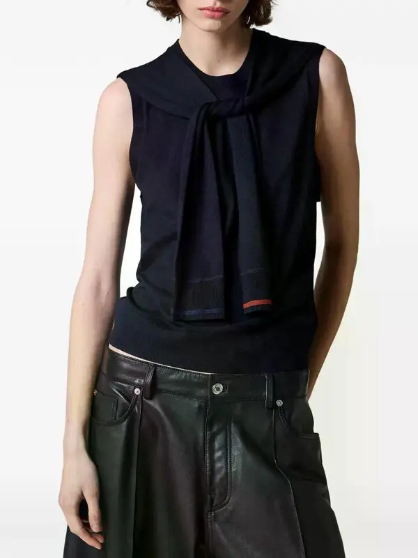 Paul Smith Merino Wool Blend Knitted Vest With Tie Neck Detailing