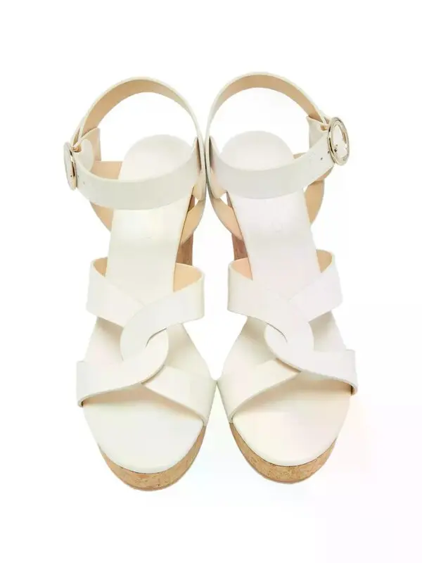 JIMMY CHOO Leather Platform Wedge Sandals