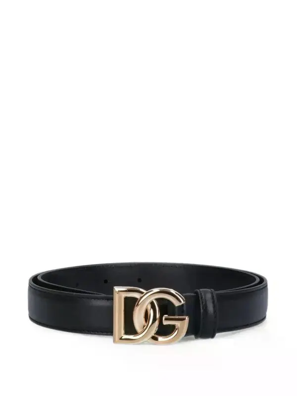 Dolce & Gabbana Calfskin Belt With Logo Buckle - Black