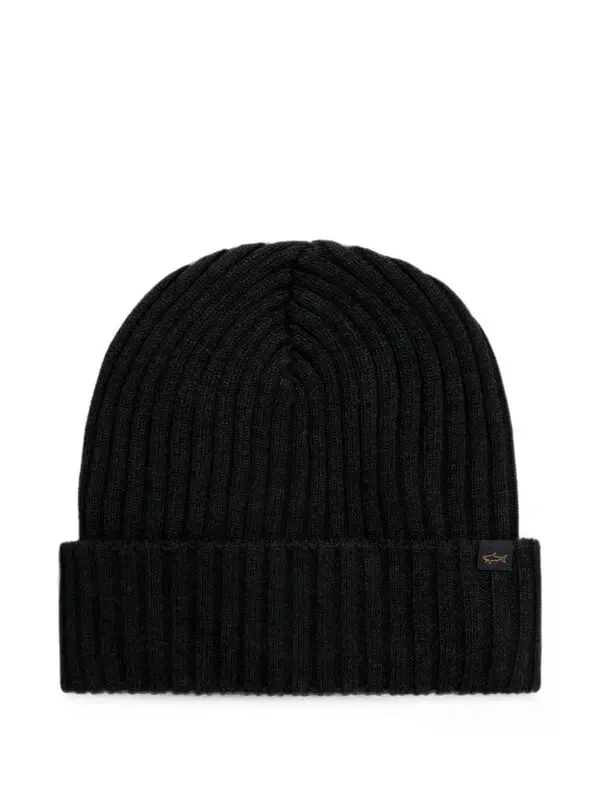 Paul & Shark Ribbed Knit Beanie Hat - Grey