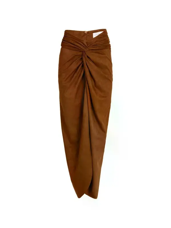 Silvia Tcherassi Suede Effect Knotted Long Skirt - Brown