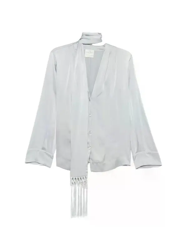FORTE_FORTE Fringe-trim Tie-neck Shirt - Grey