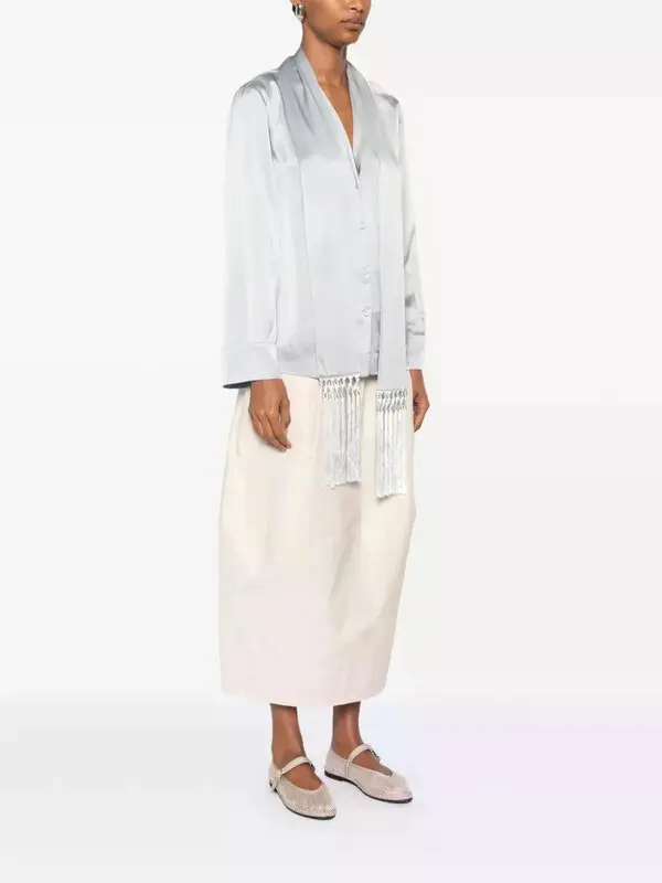 FORTE_FORTE Fringe-trim Tie-neck Shirt