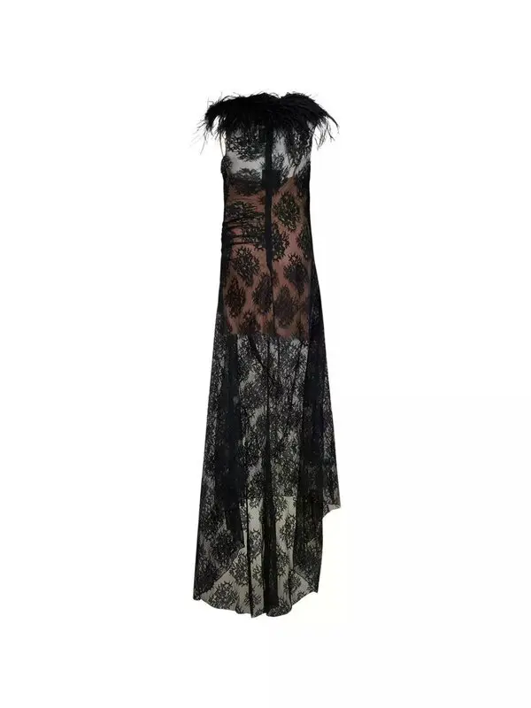 Giuseppe Di Morabito Feather-trim Lace-overlay Asymmetric Dress