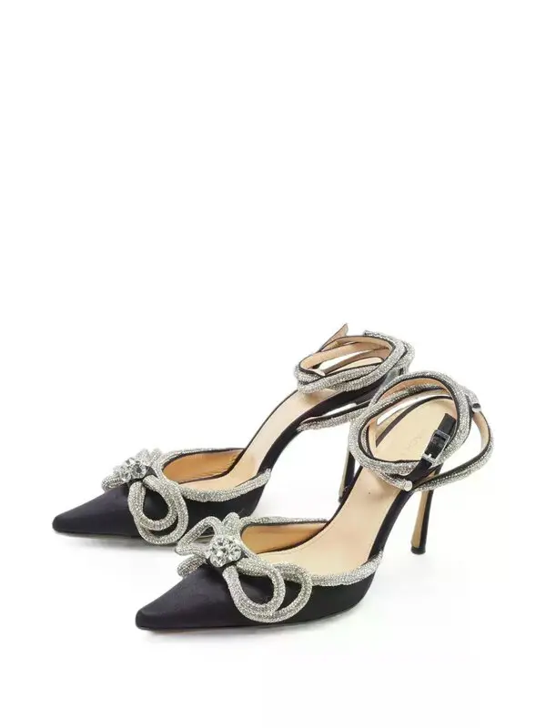 Mach & Mach Double Bow Crystal Embellished Ankle Strap Pumps - Black