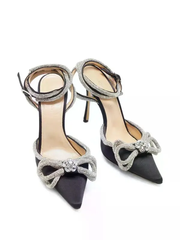 Mach & Mach Double Bow Crystal Embellished Ankle Strap Pumps