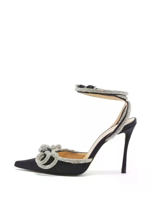 Mach & Mach Double Bow Crystal Embellished Ankle Strap Pumps - Black