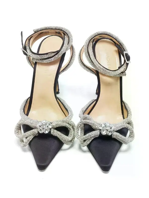 Mach & Mach Double Bow Crystal Embellished Ankle Strap Pumps - Black