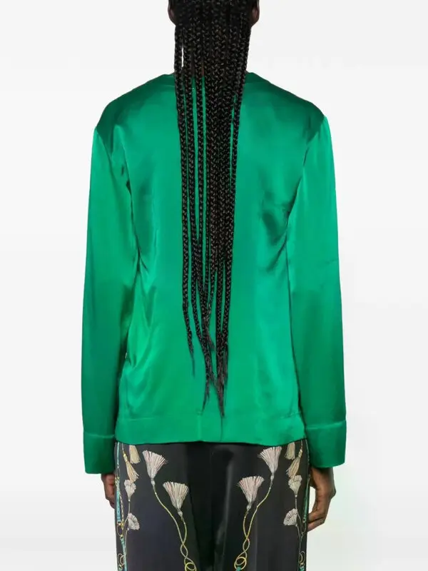 FORTE_FORTE Satin-finish V-neck Shirt