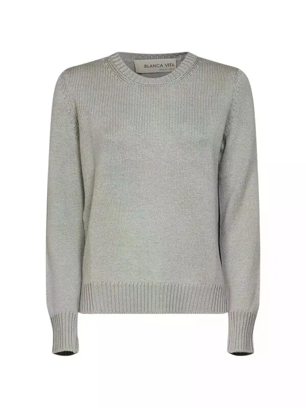 BLANCA VITA Ribbed Knit Crew-neck Sweater - Grey