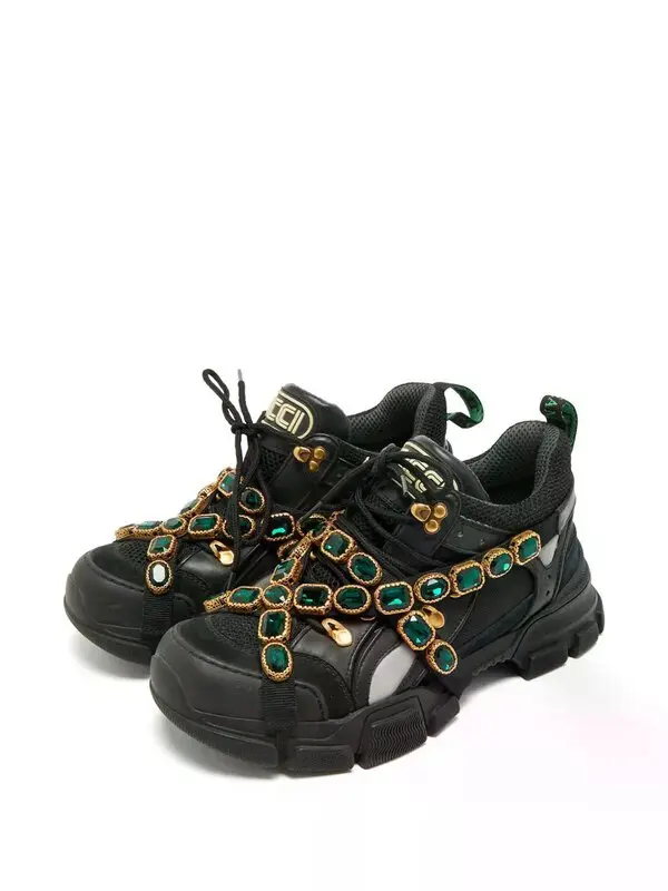 Gucci Flashtrek Crystal Embellished Sneakers - Black