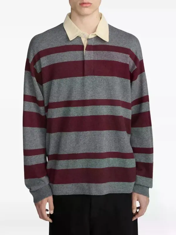 FRAME Striped Polo-collar Sweater - Grey
