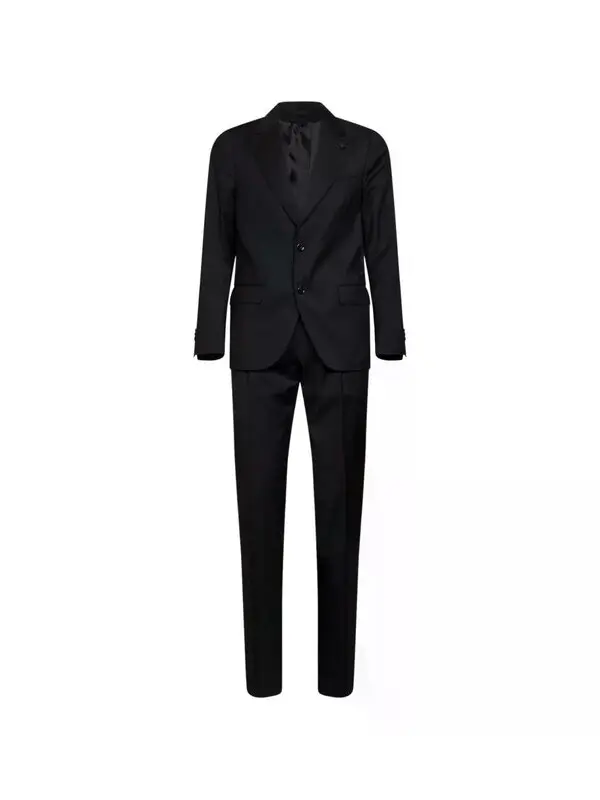 LARDINI Peak-lapel Virgin-wool Suit - Black