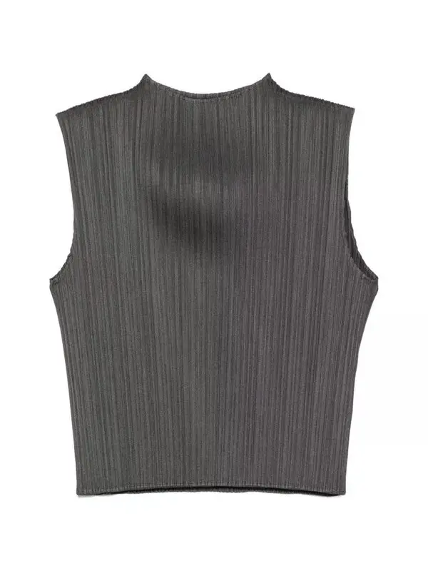 Issey Miyake Sleeveless High Neck Pleated Top - Grey