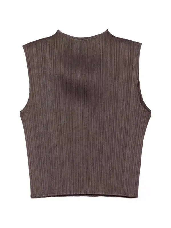 Issey Miyake Sleeveless High Neck Pleated Top - Grey