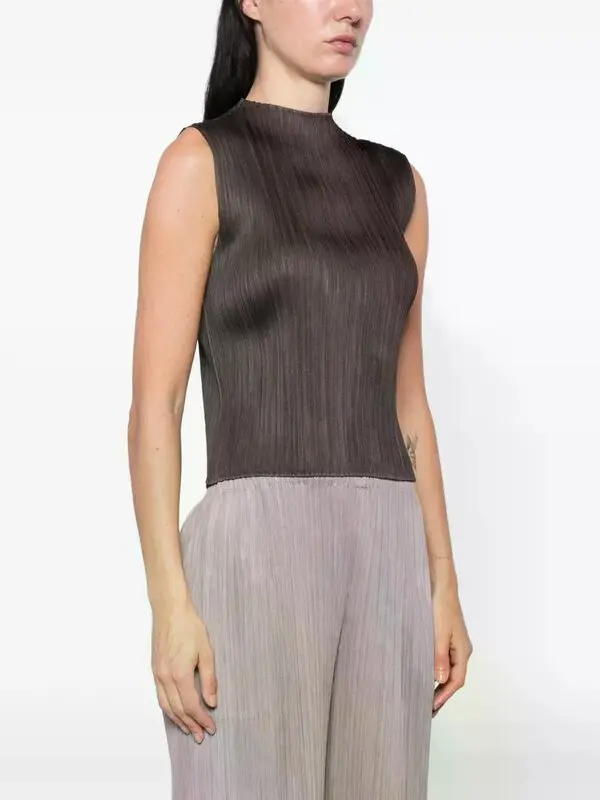 Issey Miyake Sleeveless High Neck Pleated Top - Grey