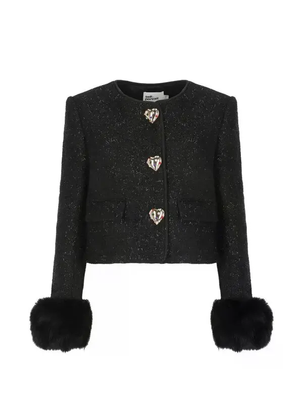 SELF-PORTRAIT Metallic-thread Tweed Jacket - Black