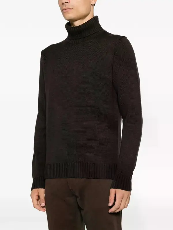 ZANONE Ribbed-knit Roll-neck Sweater - Brown