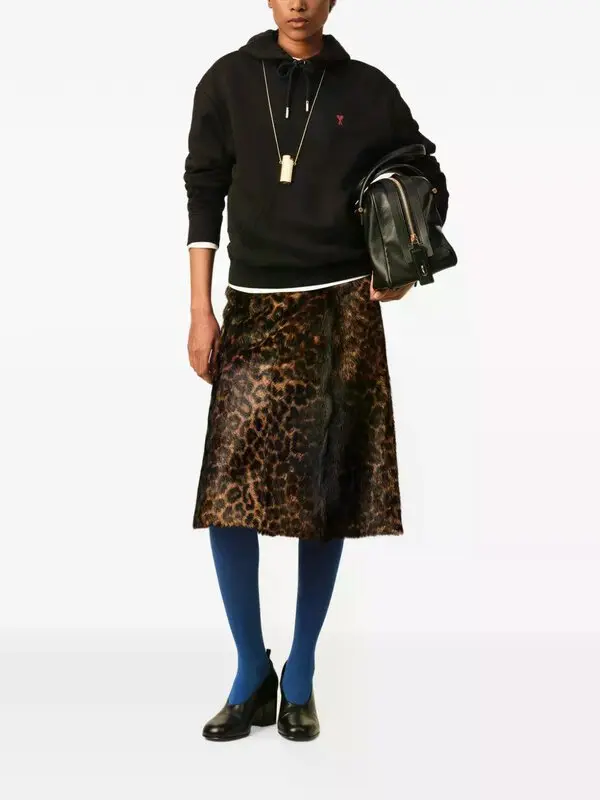 AMI Paris Leopard-print Midi Skirt