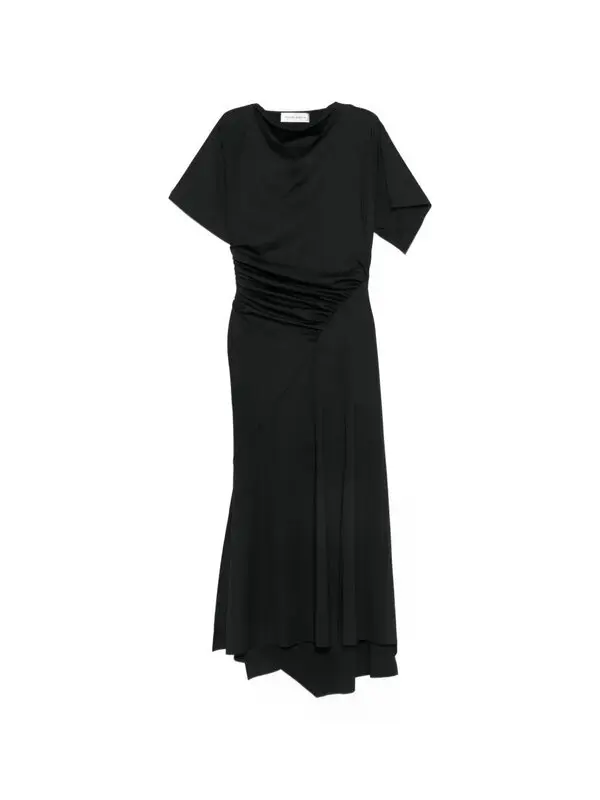 Victoria Beckham Gathered Asymmetric Hem Dress - Black
