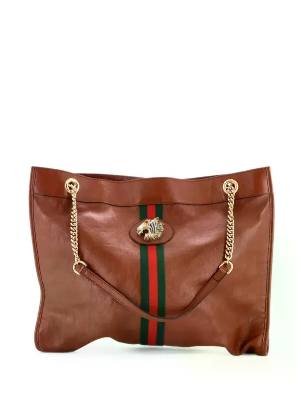 Gucci Rajah Chain Leather Large Tote Bag - Brown