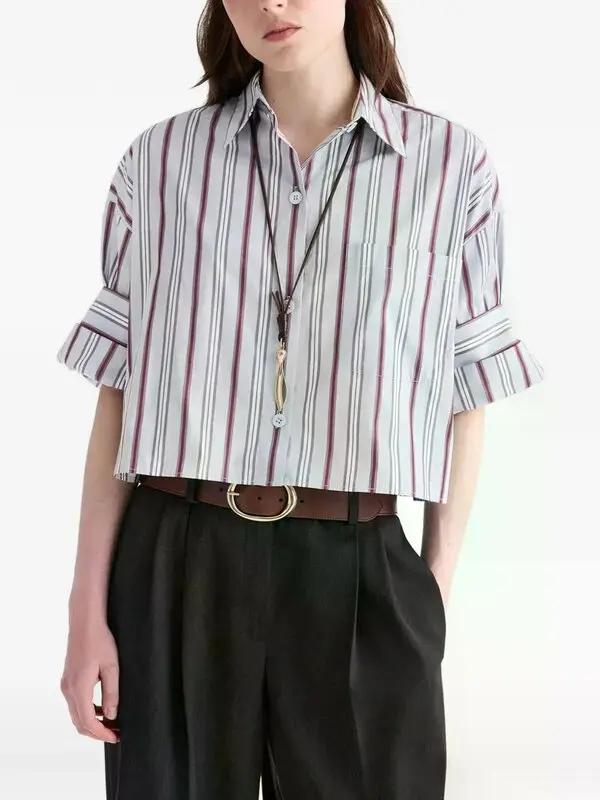 TWP Striped Cropped Shirt