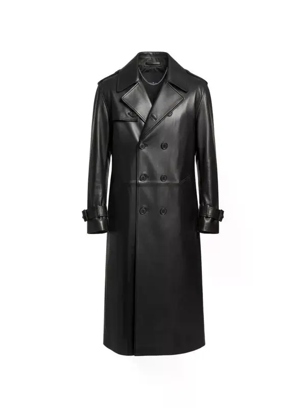 John Richmond Double-breasted Belted Leather Coat - Black