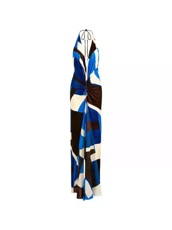 Silvia Tcherassi Geometric Print Halterneck Maxi Dress - Blue