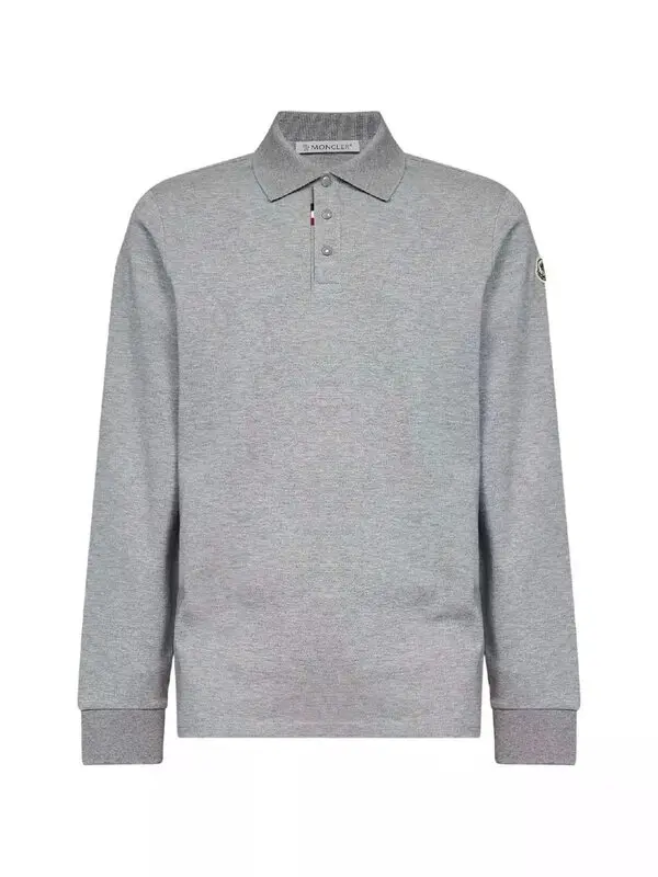 Moncler Logo-patch Long-sleeve Polo Shirt - Grey