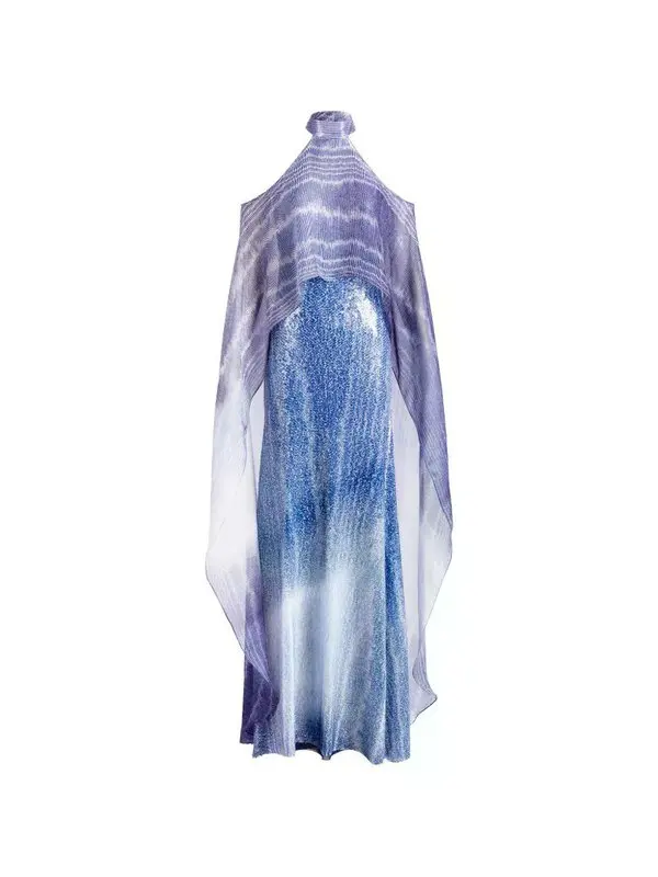 Silvia Tcherassi Sequined Maxi Dress With Cape Effect - Blue