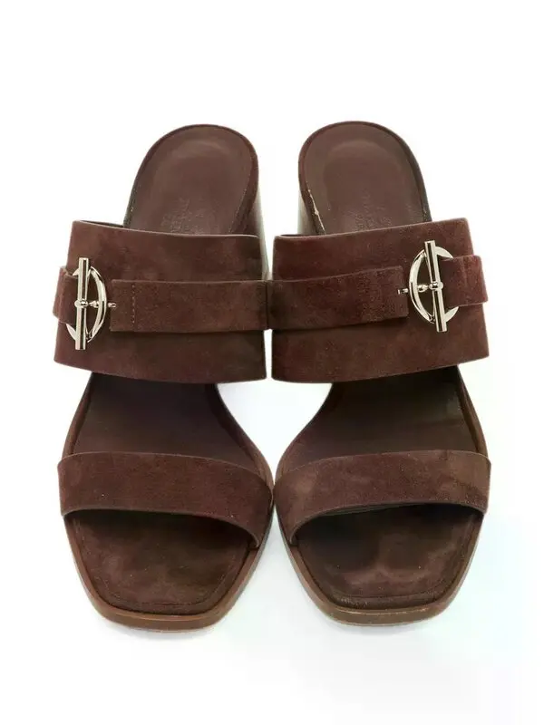 Hermès Suede Block Heel Sandals