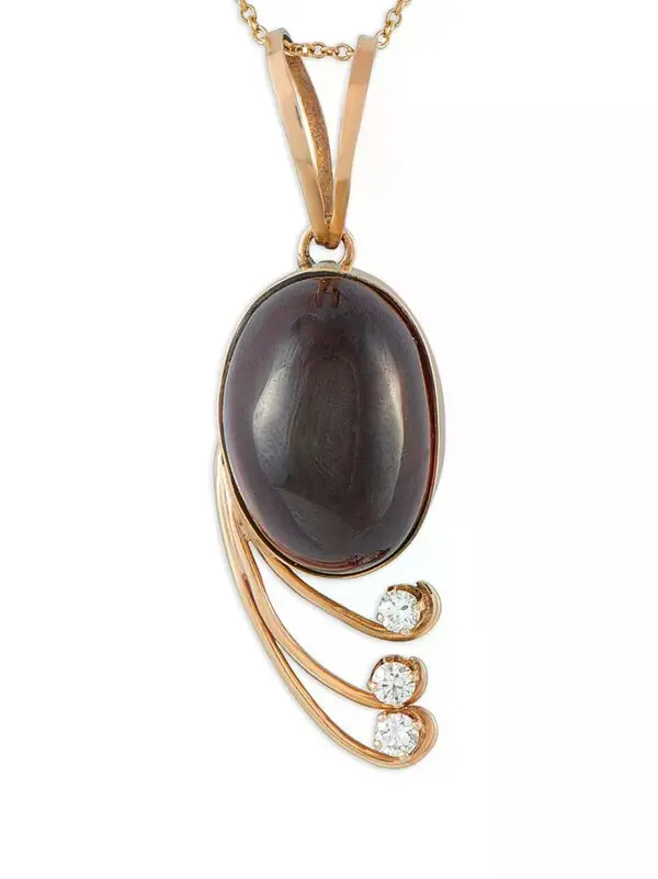 LB EXCLUSIVE 14k Yellow Oval Garnet And Diamond Swirl Necklace